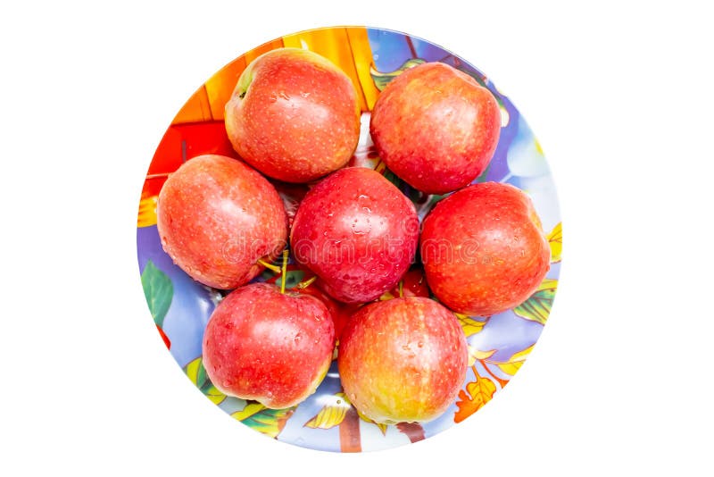 Red Apple on Plate. Isolated on White Background Stock Image - Image of ...