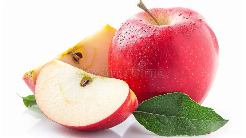 Red Apple Fruit with Slice (cut) Isolated on White with Clipping Path ...