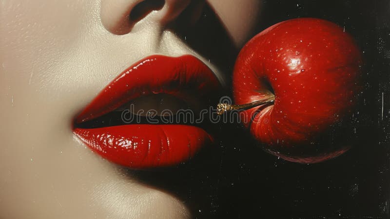 Red Apple between Glossy Red Lips Stock Photo - Image of glossy, skin ...
