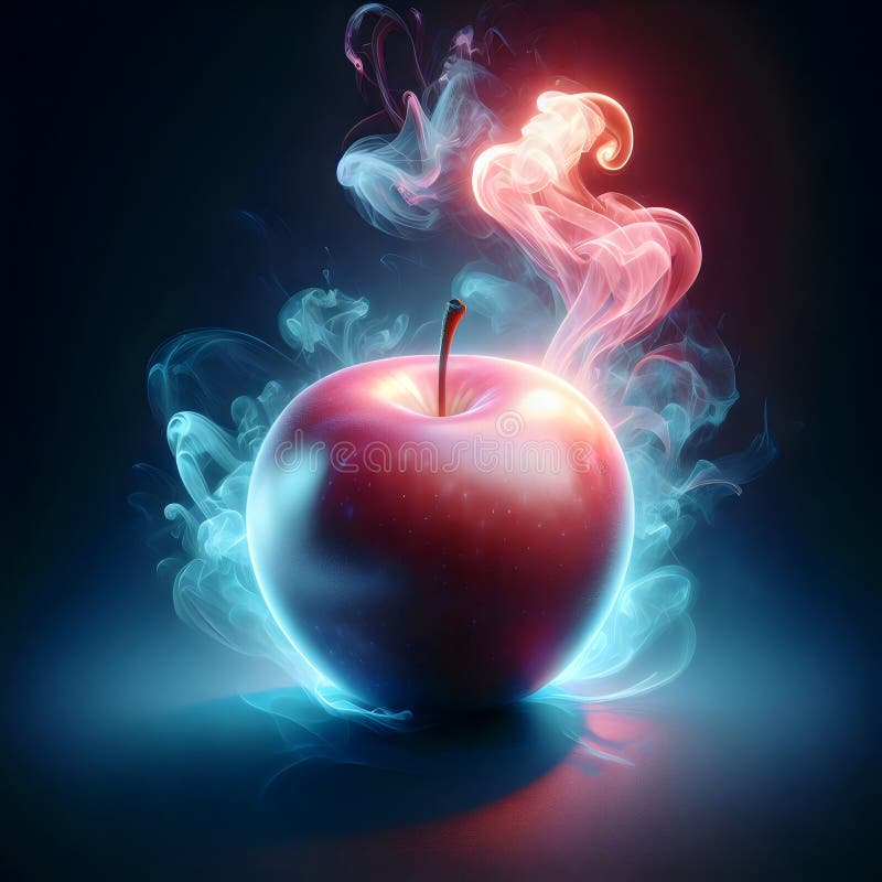 A Red Apple with Glowing Blue and Red Smoke Emanating from it ...