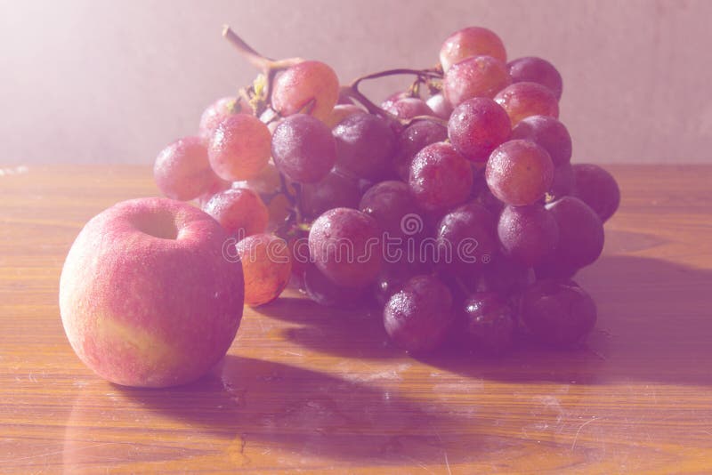 Red Apple and Red Grape Art Still Life Stock Image - Image of plywood ...