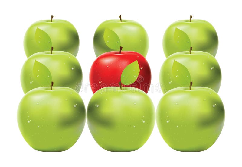 Three Green Apples with One Red Apple Stock Image - Image of alone ...