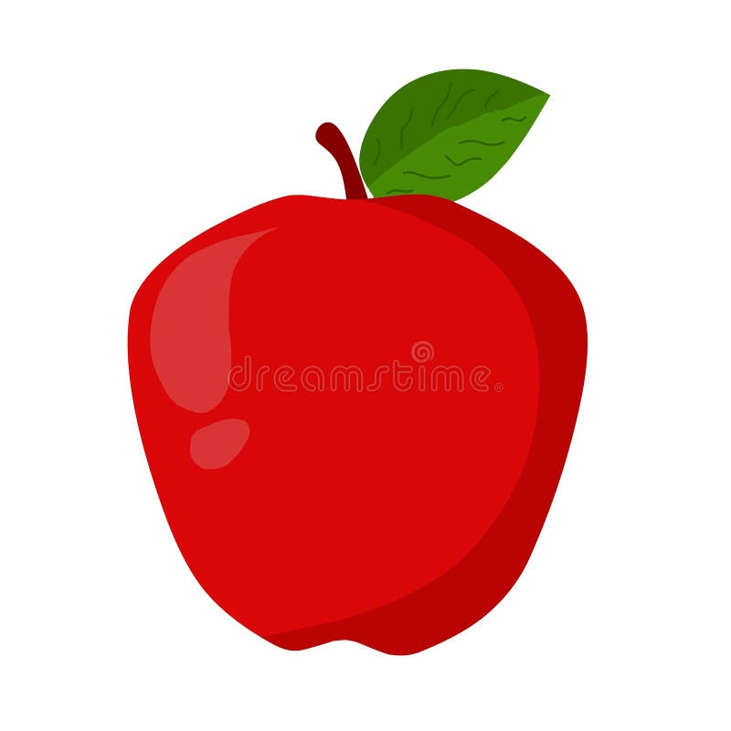 Red Apple With Green Leaf Flat Design Vector Icon Stock Vector