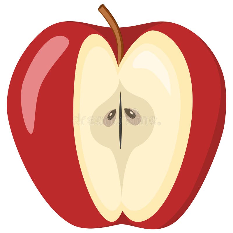 Red Apple With Green Leaf And Half Apple Fruit Slices And Pieces In