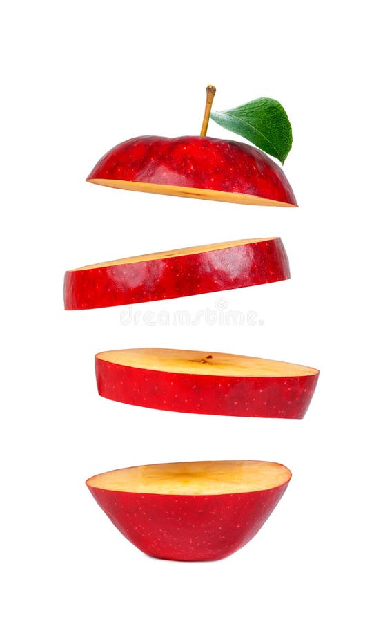 Red Apple with a Green Leaf, Oval Slices, Even Cuts Across Across ...