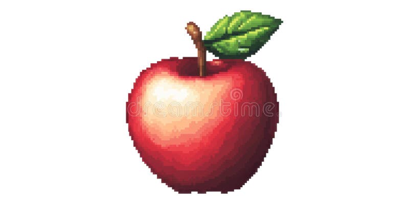 Pixel Art Green Apple with Leaves Isolated on Transparent Background ...