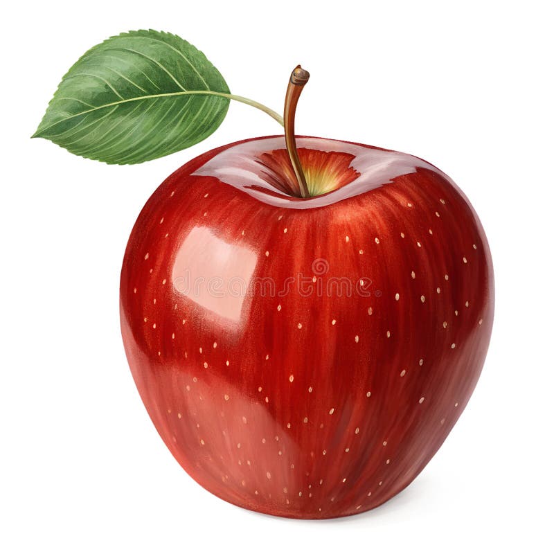 Red Apple with Green Leaf on White Background . Stock Photo - Image of ...