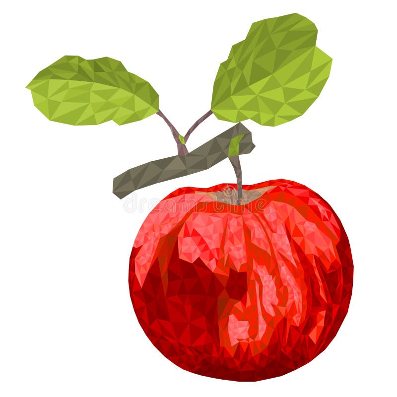 Red Apple with Green Leaves Branch Polygons Vector Illustration Stock ...