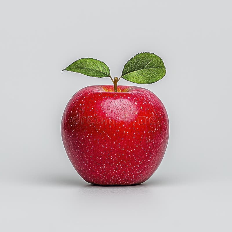 Red Apple with Green Leaves on Gray Background Stock Illustration ...