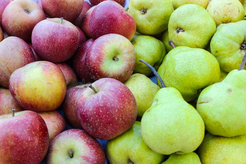 Red apple and green pear stock photo. Image of background - 129203066