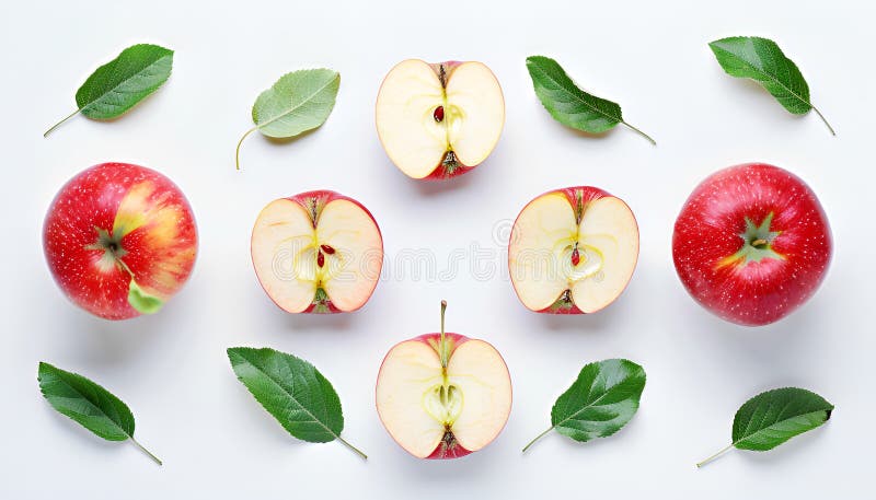 Red Apple with Half Isolated on White Background with Clipping Path and ...