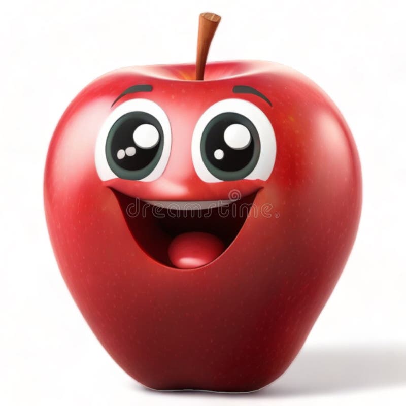 Red Apple with Happy Expression Isolated on White Background Stock ...