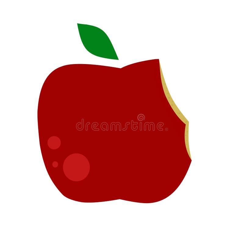 Red Apple that Has Been Half Eaten with a Green Leaff. Stock ...
