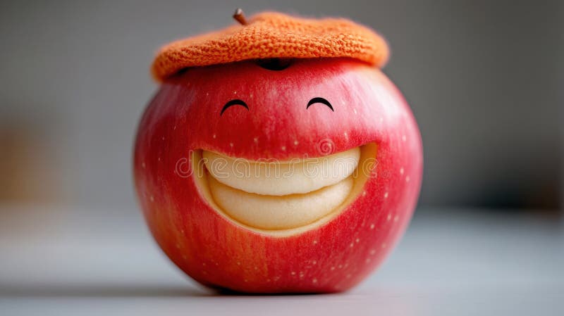 A Red Apple with a Hat on it Smiling, AI Stock Photo - Image of human ...