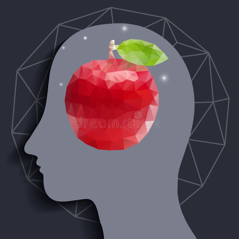 Red apple in head stock vector. Illustration of connection - 64613859