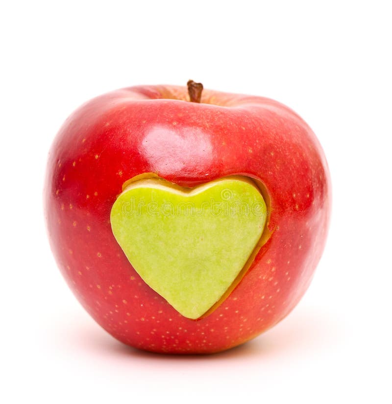 Red Apple and Heart Shape Cut and Inserted Stock Photo - Image of pure ...