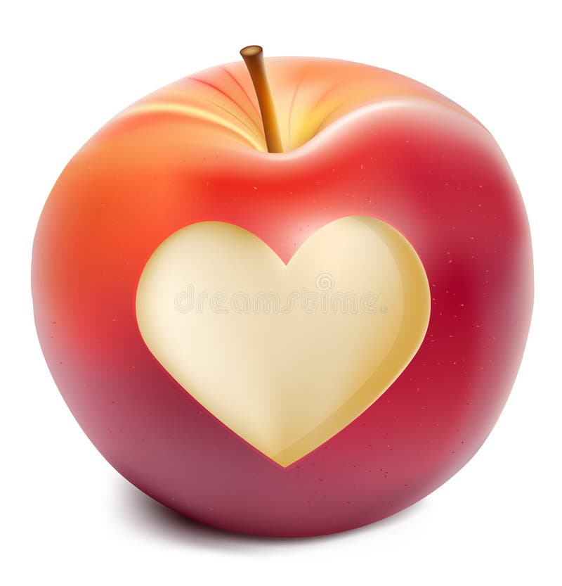 Love heart on red apple stock vector. Illustration of healthy - 22757754