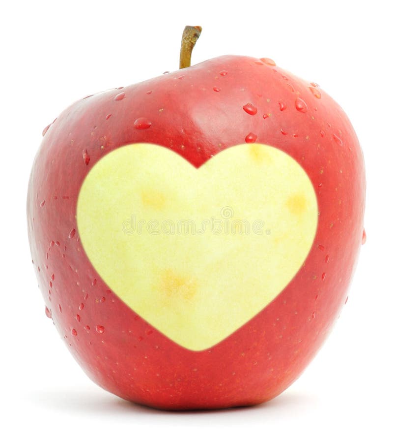 Red Apple with a Heart Symbol Stock Photo - Image of objects, eating ...