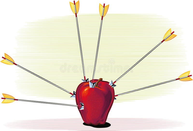 Red Apple hit by arrows. stock illustration. Illustration of health ...