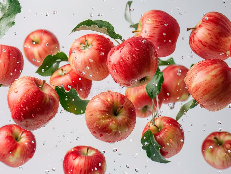 Red Apple Isolated. Whole, Half and Apple Slice Flying on White ...