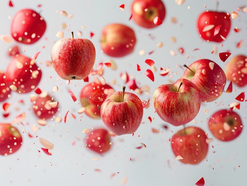 Red Apple Isolated. Whole, Half and Apple Slice Flying on White ...