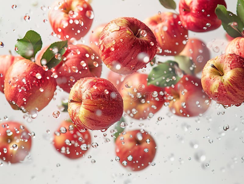 Red Apple Isolated. Whole, Half and Apple Slice Flying on White ...