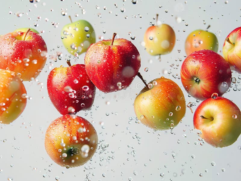 Red Apple Isolated. Whole, Half and Apple Slice Flying on White ...