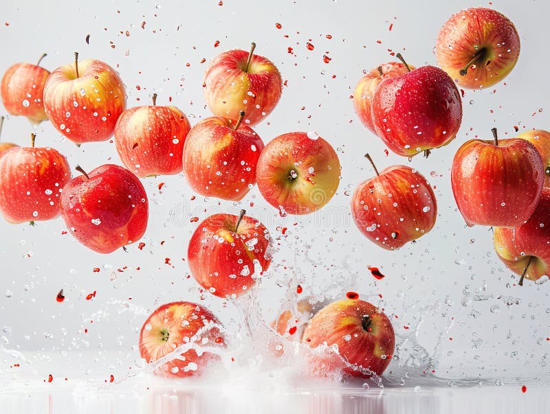Red Apple Isolated. Whole, Half and Apple Slice Flying on White ...
