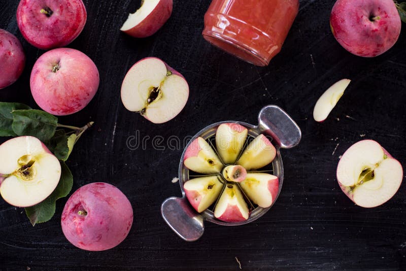 Red Apple Jam Ingredient Top View Stock Image - Image of fresh, sweet ...
