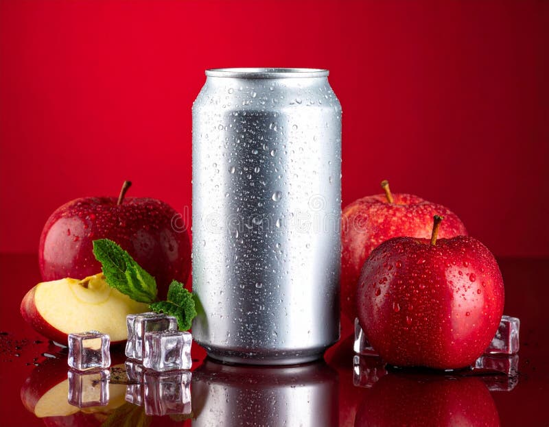 Red Apple Juice in Stainless Steel Drink Can Stock Illustration ...