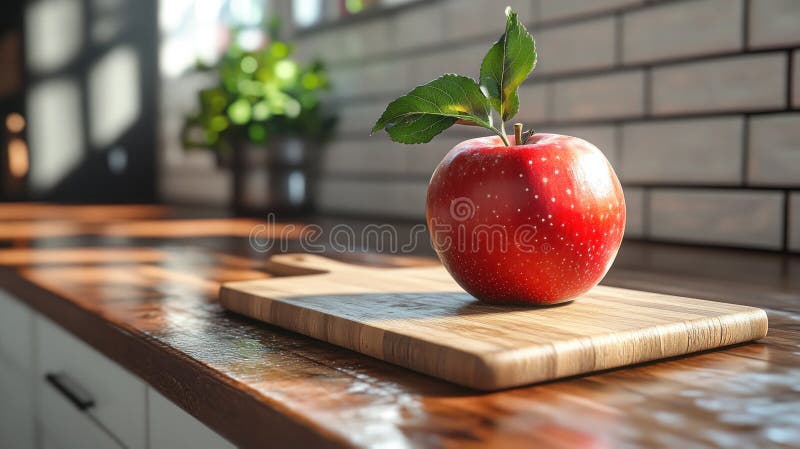 Red Apple Kitchen Counter Sunlight Healthy Food Stock Illustration ...