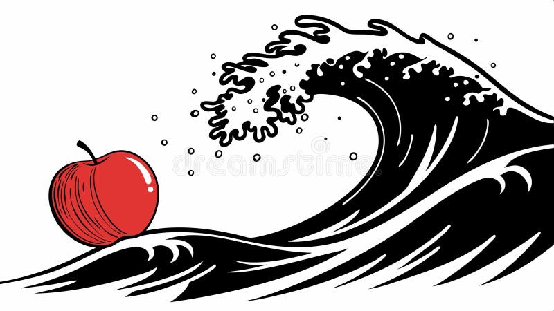 Red Apple Large Ocean Wave Power Graphic Vector Design Generative AI ...