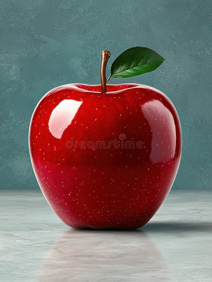 Red Apple with Leaf on Marble Surface Stock Illustration - Illustration ...