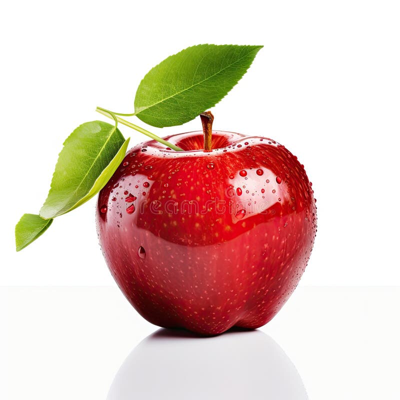 A Red Apple with a Leaf in the Middle Stock Image - Image of juicy ...