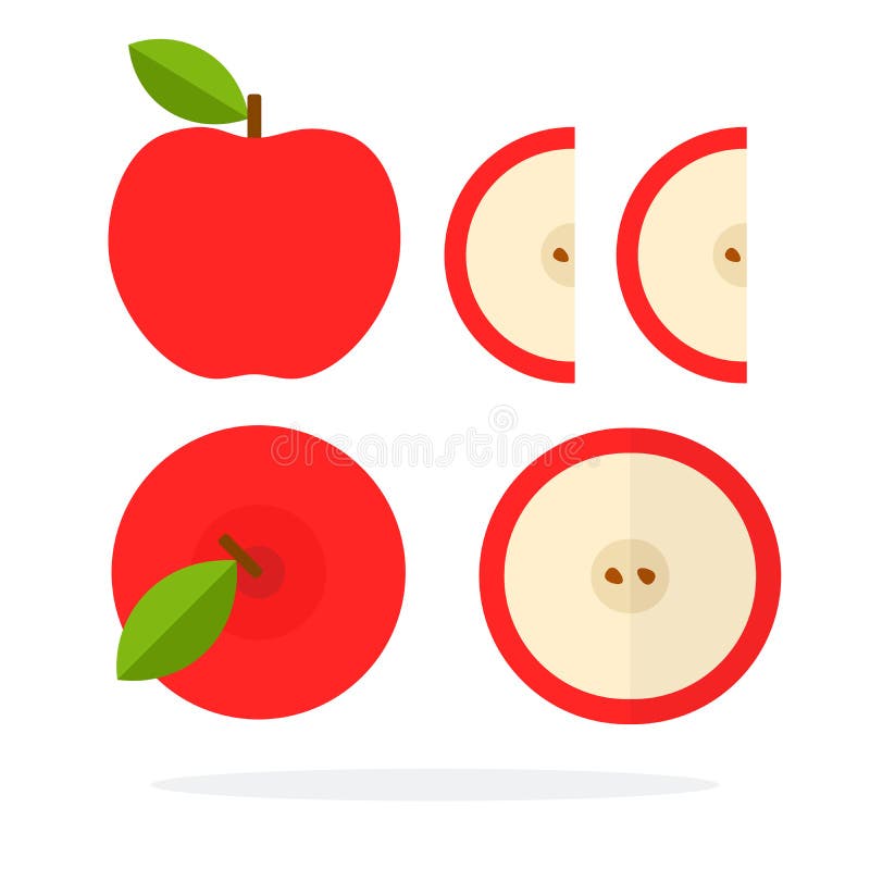 Red Apples with a Leaf. Round Apple Slice with Two Wedges of a Red ...