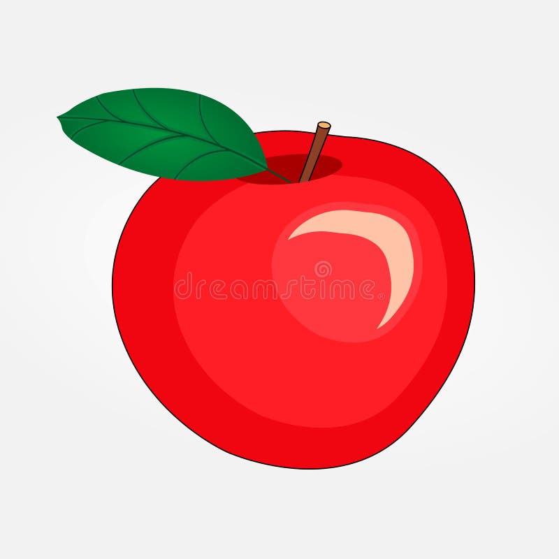 Red Apple with Leaf, Vector Illustration. Stock Vector - Illustration ...