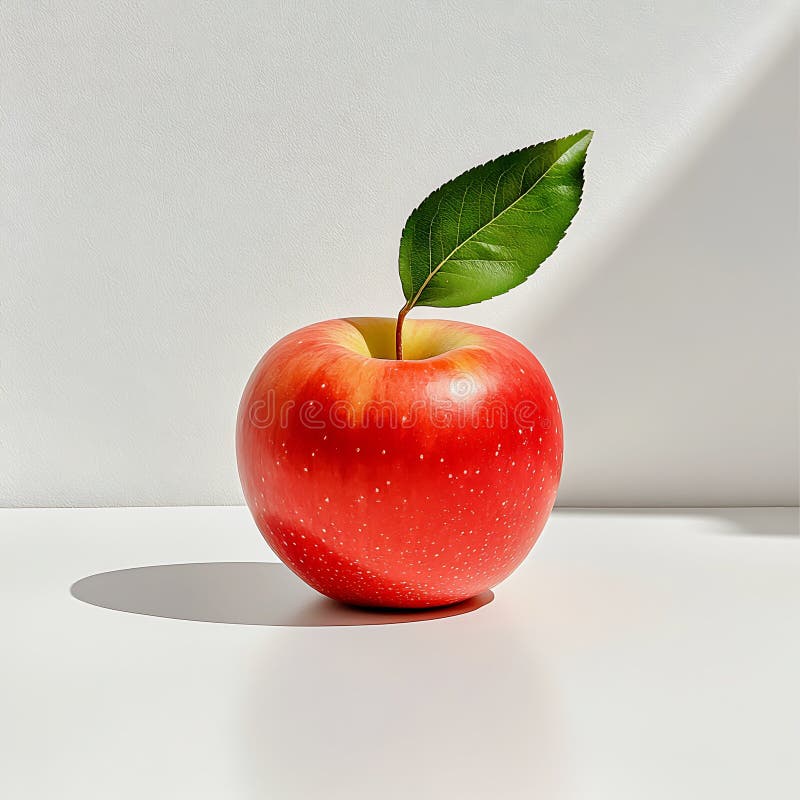 Red Apple with Leaf on a White Surface Stock Image - Image of still ...