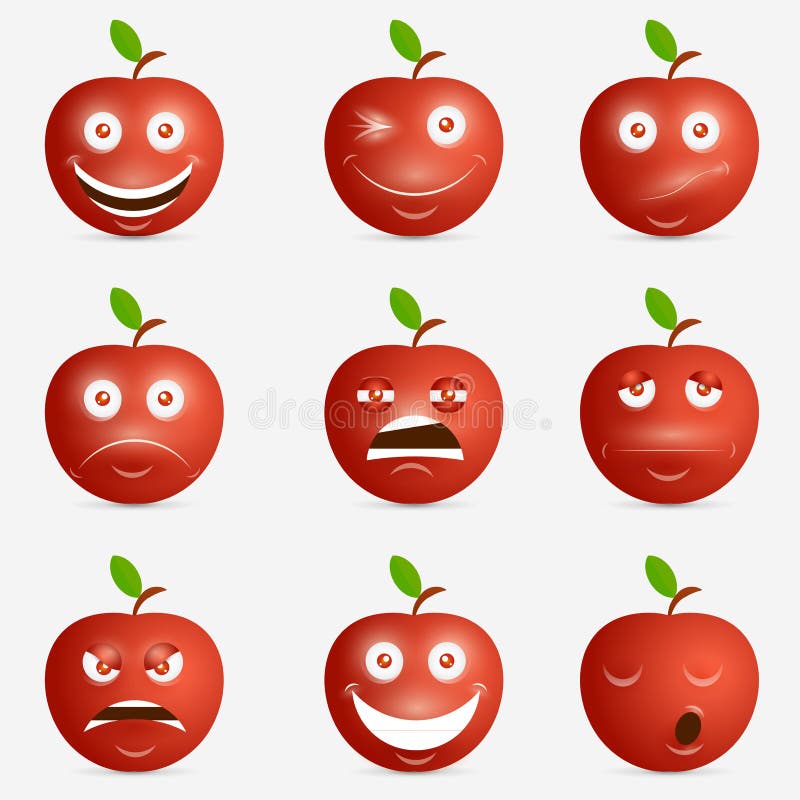 Red Apple with Many Expressions Stock Vector - Illustration of laughing ...