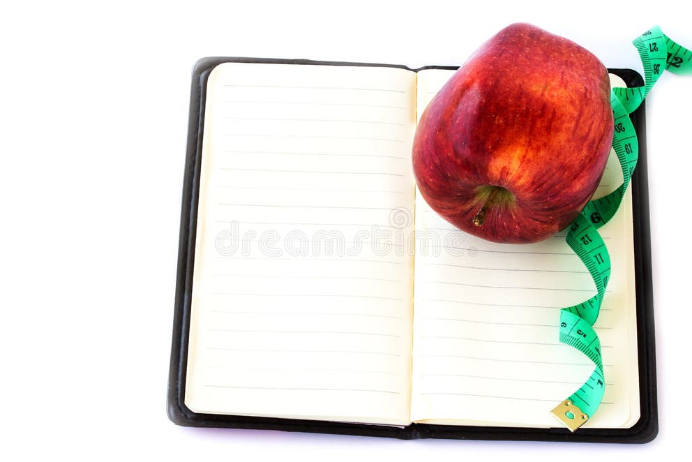 Red Apple and Measuring Tape on Notebook Stock Image - Image of number ...