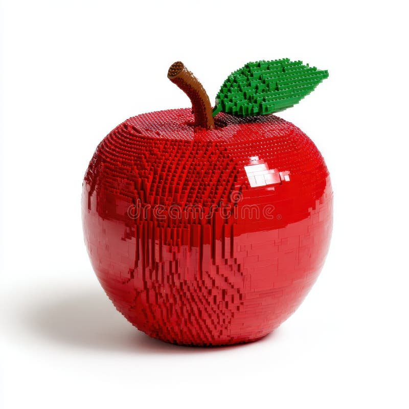 Red Block Apple Sculpture on White Background Stock Illustration ...