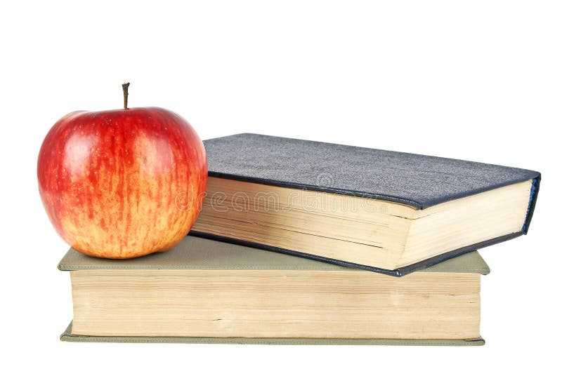 Red Apple and Old Books Isolated on White Background Stock Image ...