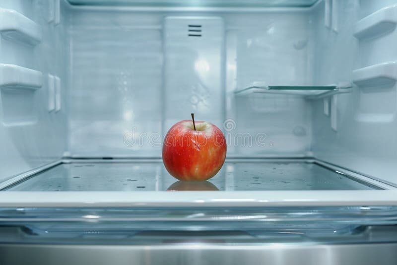 Red Apple in Open Refrigerator Stock Illustration - Illustration of ...