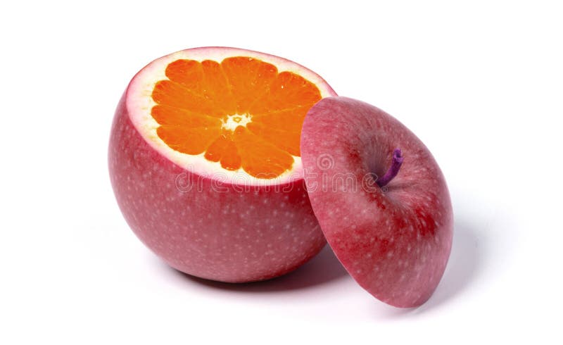 Red Apple with Orange Inside Stock Photo - Image of diet, white: 232553794