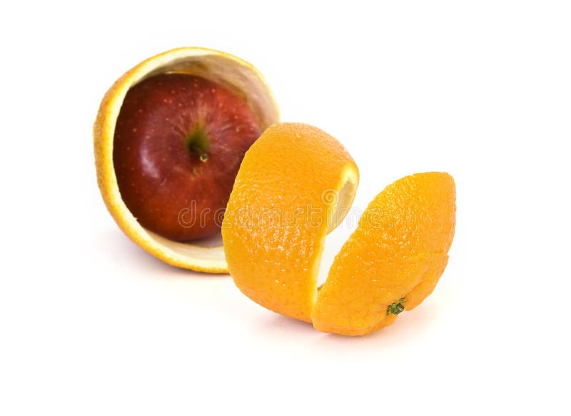 Apple in a Peel from an Orange Stock Image - Image of garden, body ...