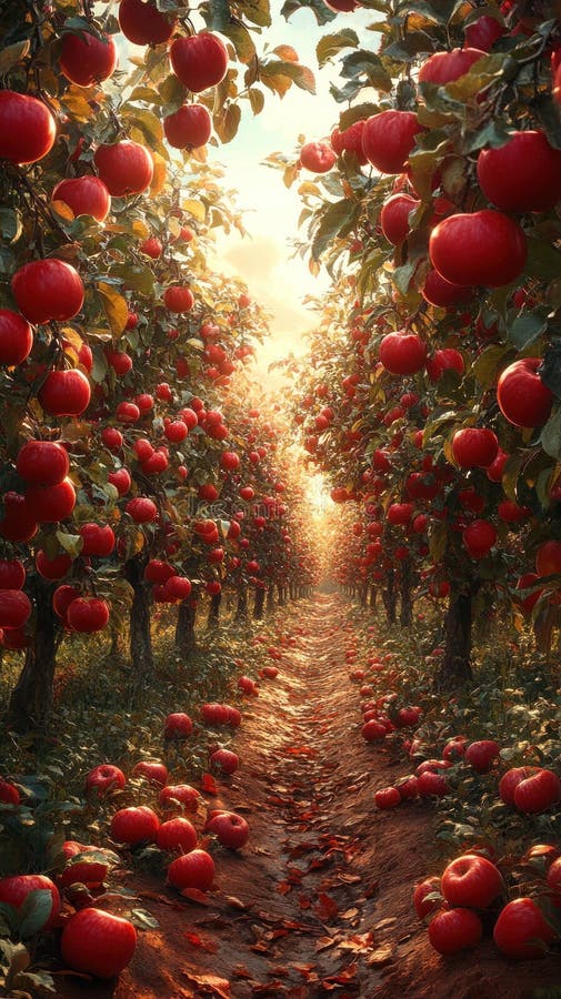 Red Apple Orchard Path Illustration Stock Illustration - Illustration of food, design: 341278025