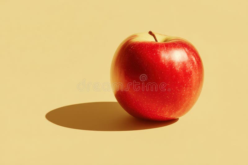 Red Apple on Pale Yellow Background with Soft Shadow and Modern ...