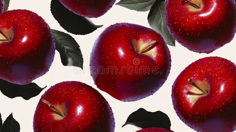 Red Apple Pattern with Leaves and Seeds Stock Image - Image of texture ...