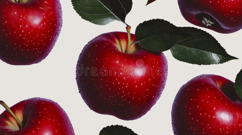 Red Apple Pattern with Leaves and Seeds Stock Image - Image of nature ...