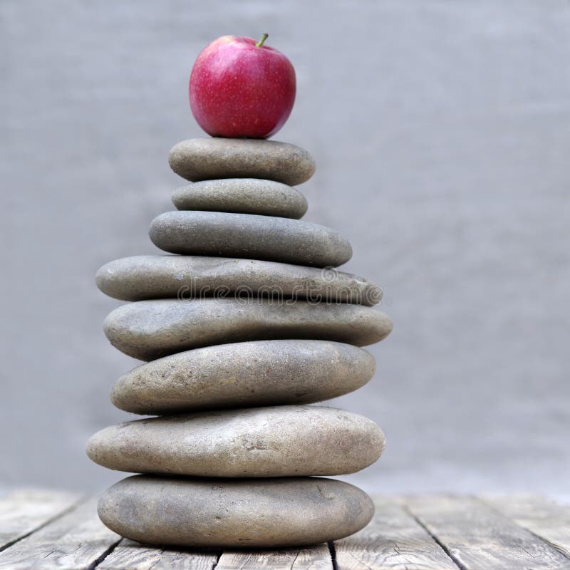 Red Apple on a Pebble Pyramid. Stock Image - Image of symbol, relax ...