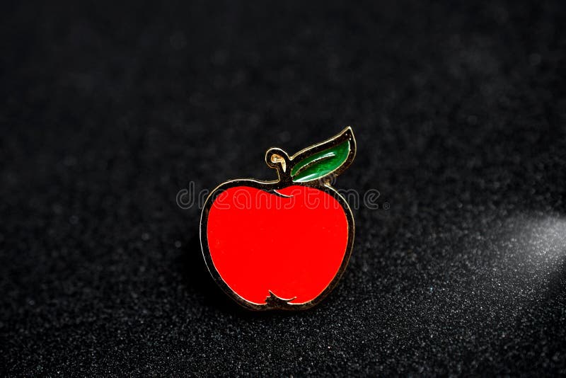 Red Apple Pin Badge on Black Background Stock Image - Image of food ...